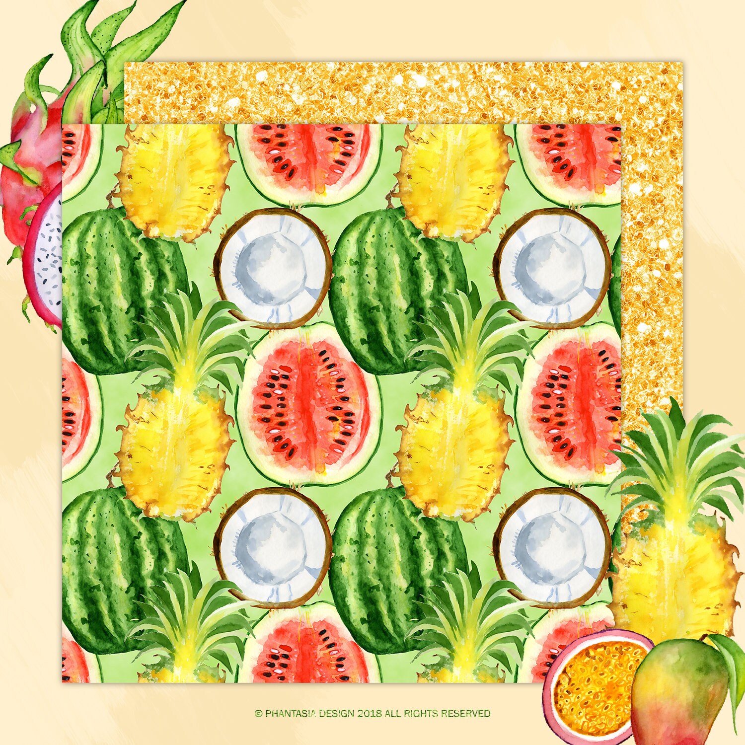Tropical Fruits Digital Paper Pack Fruit Digital Paper | Etsy