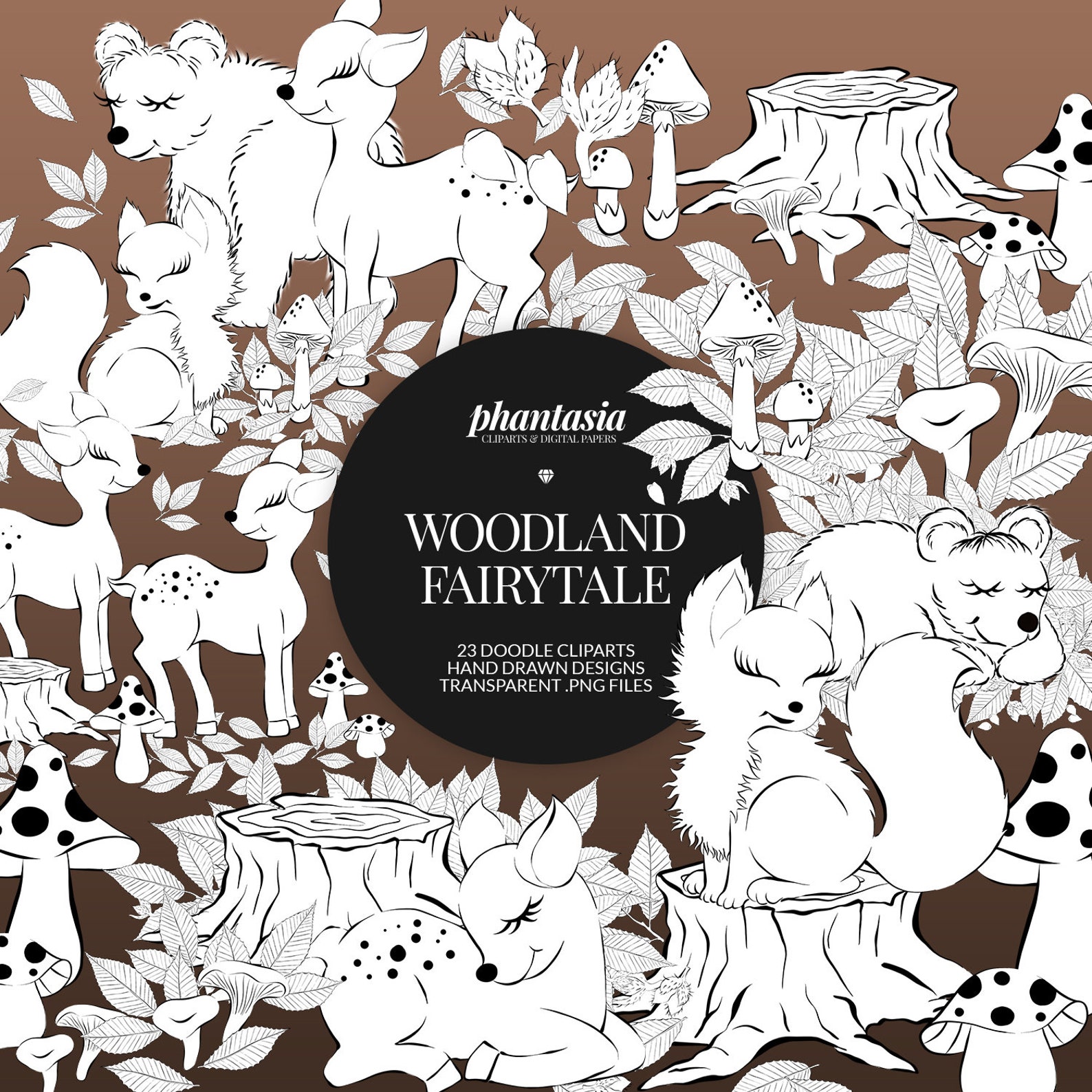 Forest Animals Doodle Cliparts, Digital Stamps, Doodle Stamp, Doodle ...