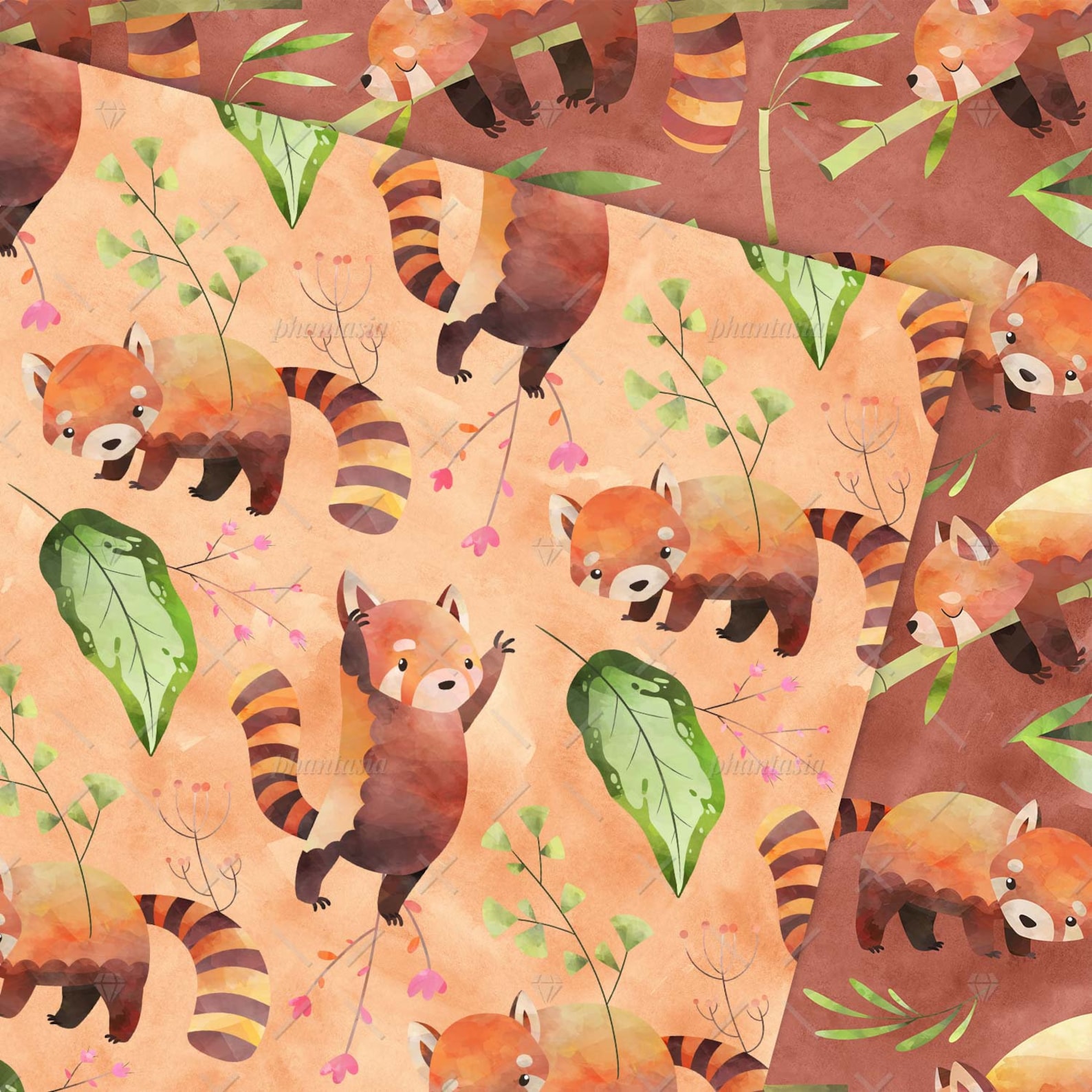 Red Panda Digital Paper, Cute Animals, Cute Red Panda, Fabric Pattern ...