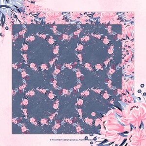 Blue and Pink Watercolor Floral Digital Paper, Pink Glitter, Floral ...