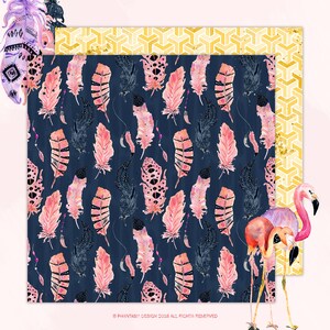 Flamingo Digital Paper Pack, Boho Digital Paper, Flamingo Pattern ...