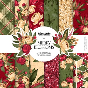 Christmas Floral Digital Papers, Christmas Background, Christmas ...