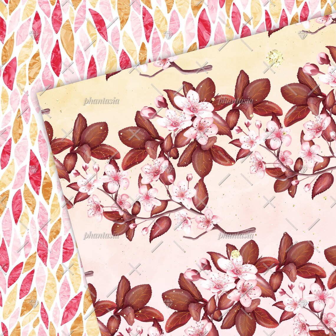 Cherry Blossom Digital Papers Floral Patterns Seamless | Etsy