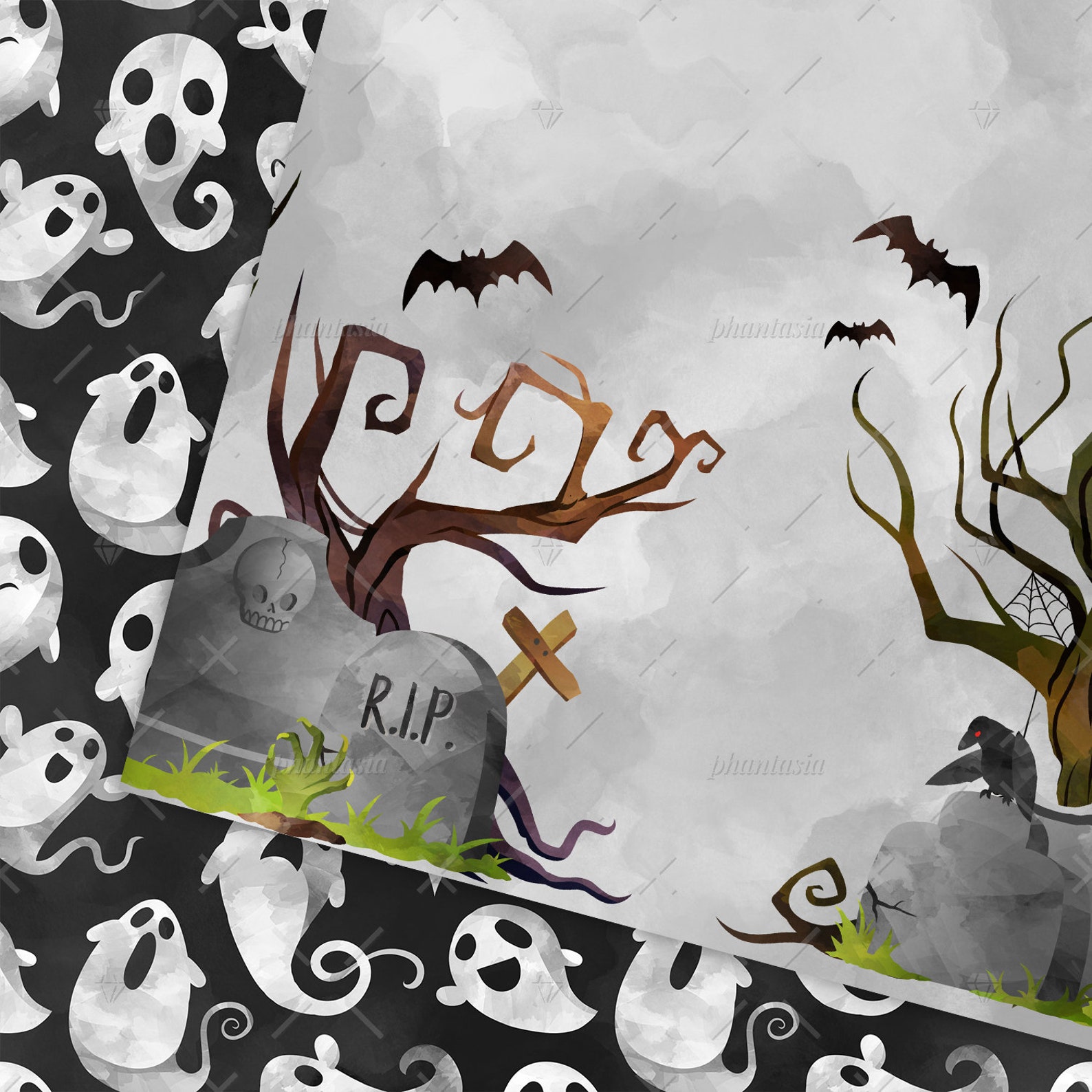 Graveyard Digital Paper, Halloween Digital, Haunted Forest, Haunted ...