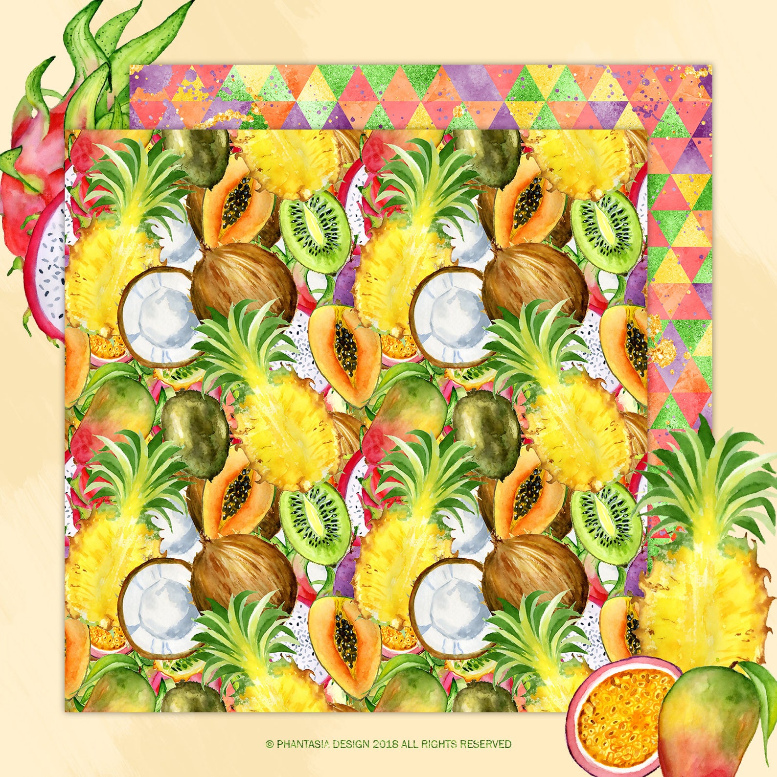 Tropical Fruits Digital Paper Pack Fruit Digital Paper | Etsy