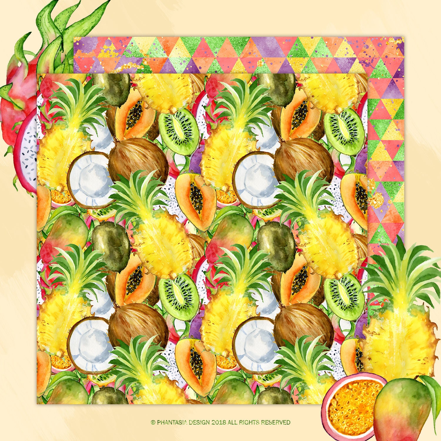 Tropical Fruits Digital Paper Pack Fruit Digital Paper | Etsy