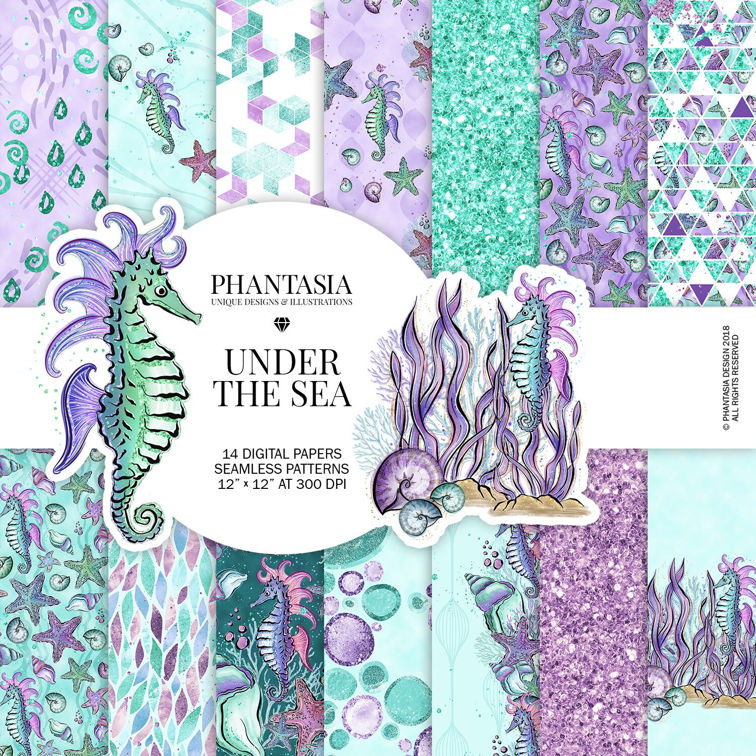 Mermaid Digital Paper Summer Digital Paper Sealife Digital - Etsy