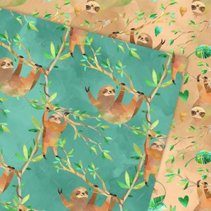 Sloths Digital Papers, Cute Sloths, Sloths Pattern, Summer Digital ...