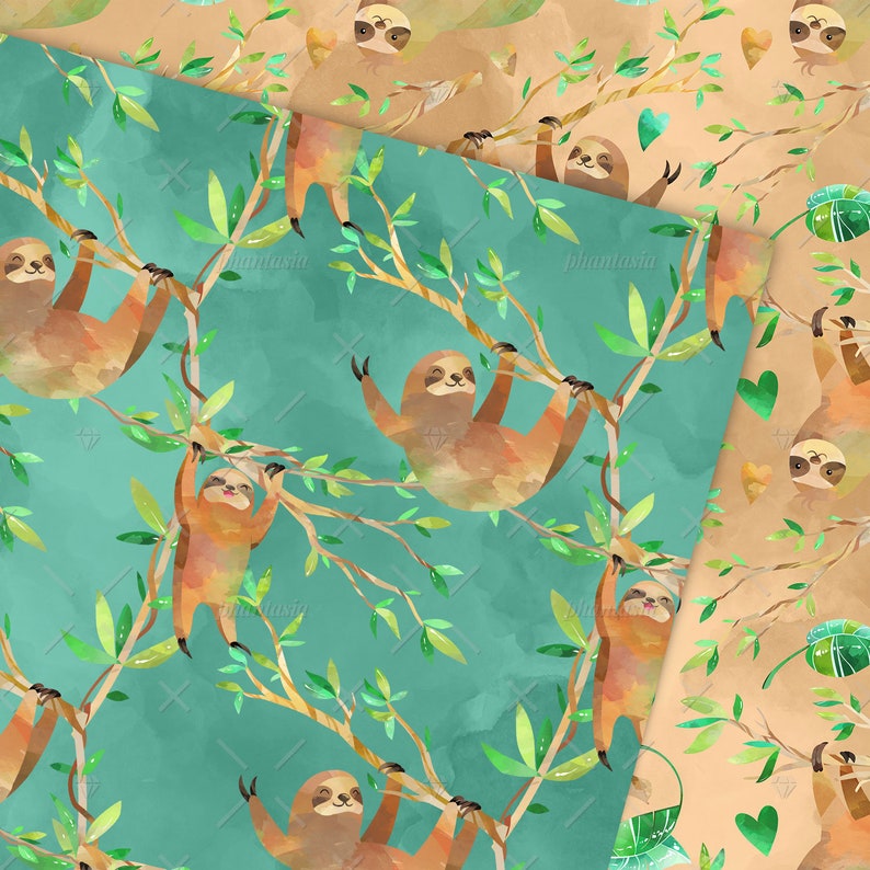 Sloths Digital Papers, Cute Sloths, Sloths Pattern, Summer Digital ...