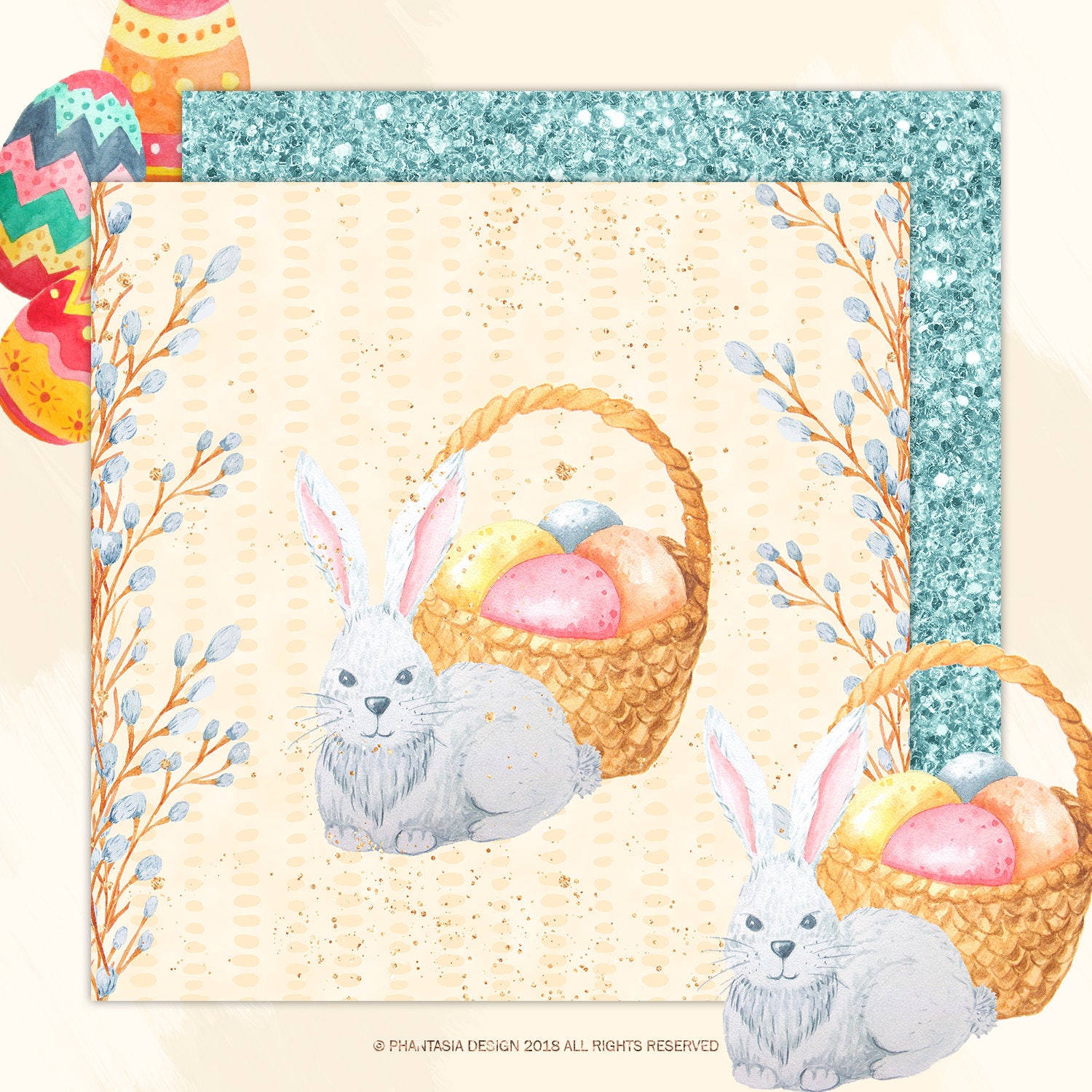 Easter Digital Paper, Spring Digital Paper, Easter Bunny Scrapbook ...