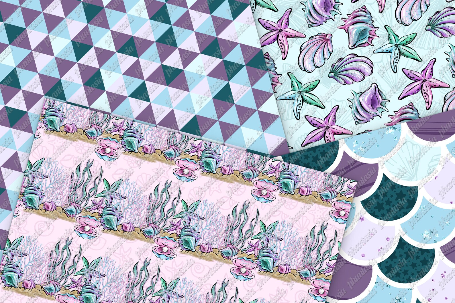 Mermaid Digital Papers, Mermaid Patterns, Mermaid Seamless, Mermaid ...
