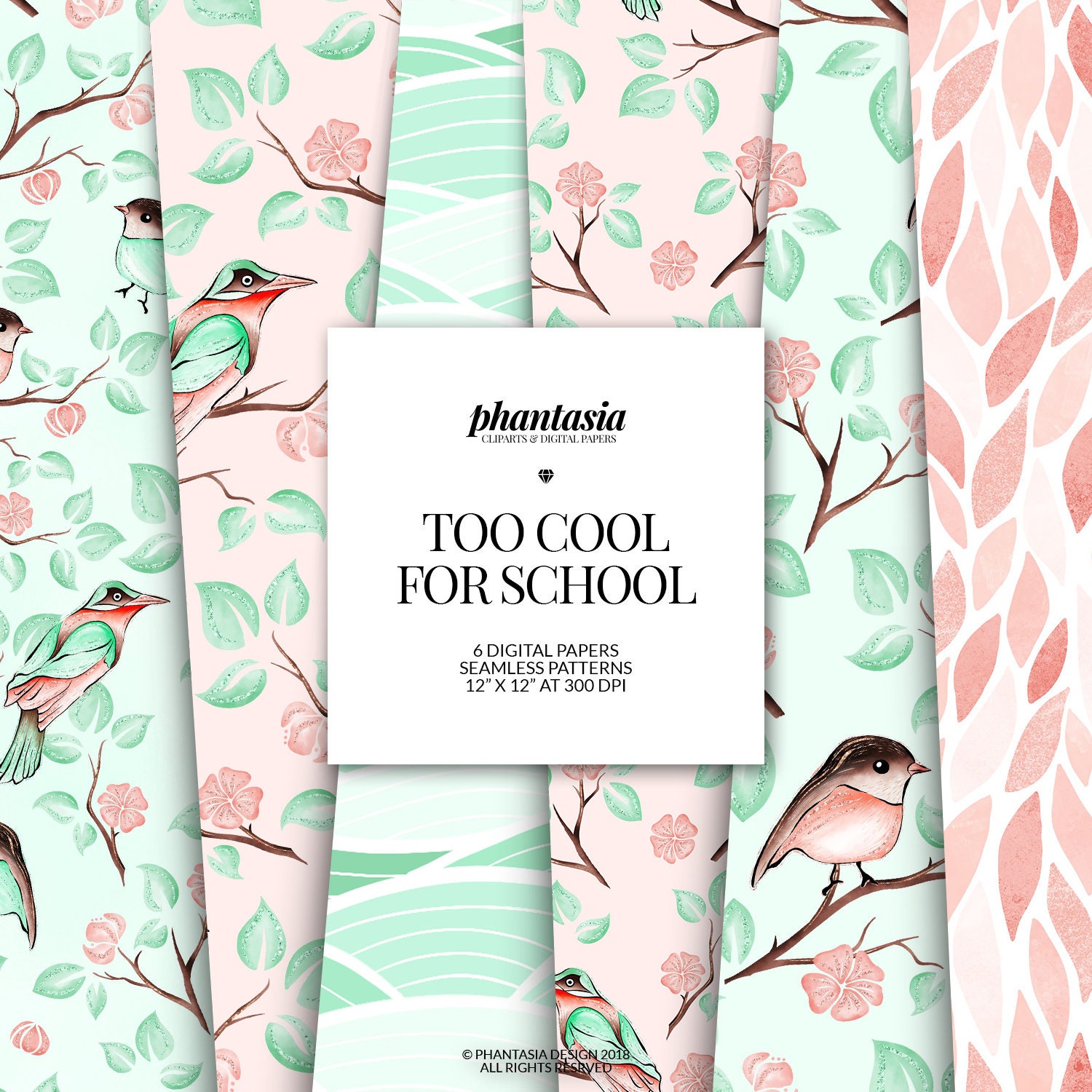 Birds and Flowers Digital Paper Japanese Pattern Birds - Etsy