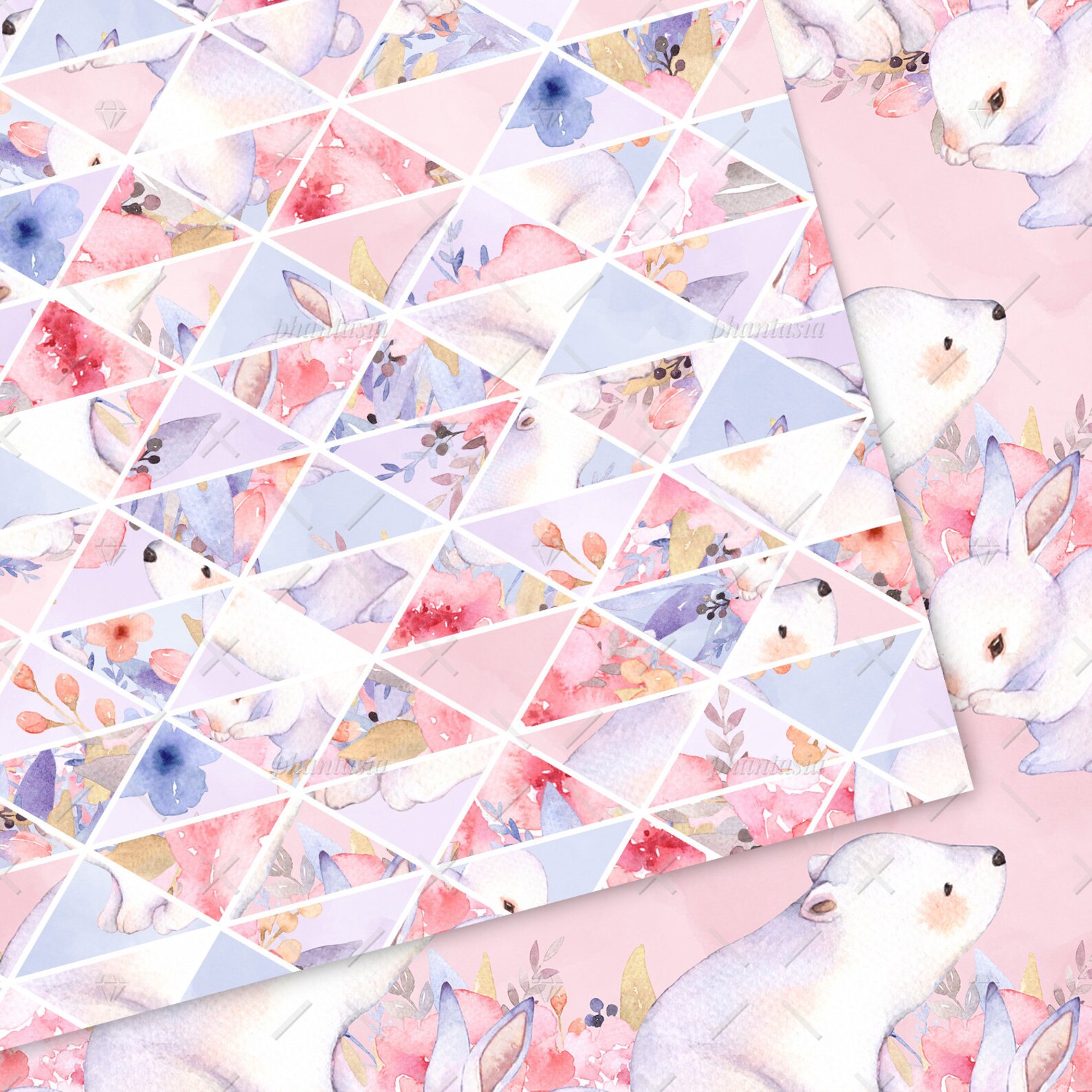 Polar Animals Digital Papers, Polar Bear Pattern, Snow Bunny, Winter ...
