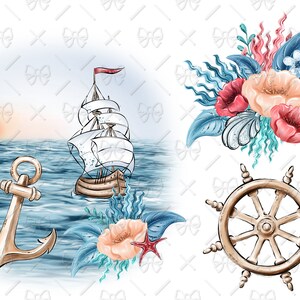 Nautical Watercolor Cliparts, Summer Clipart, Sailor Clipart, Hand ...
