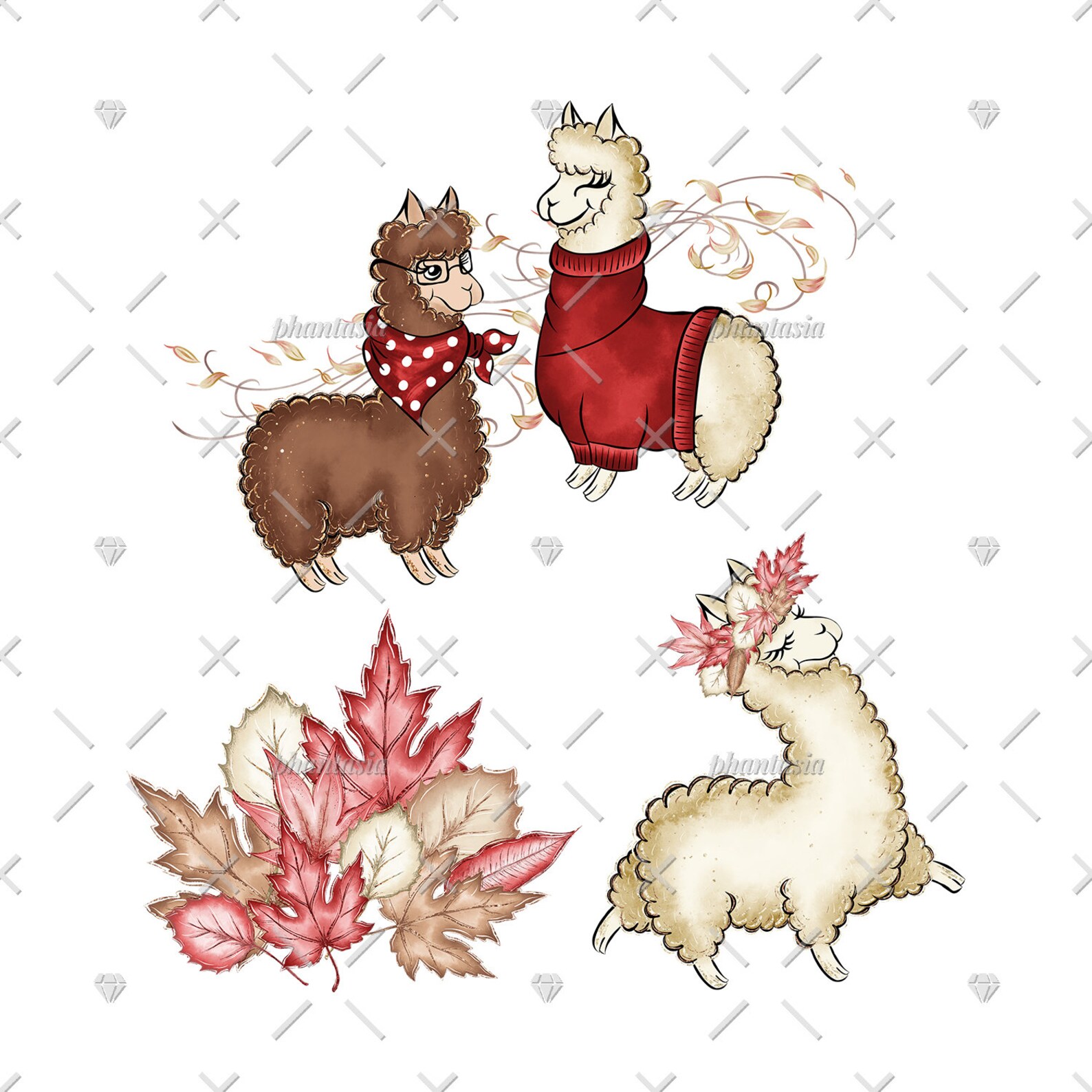 Alpaca Cliparts Cozy Alpacas Autumn Watercolor Autumn | Etsy