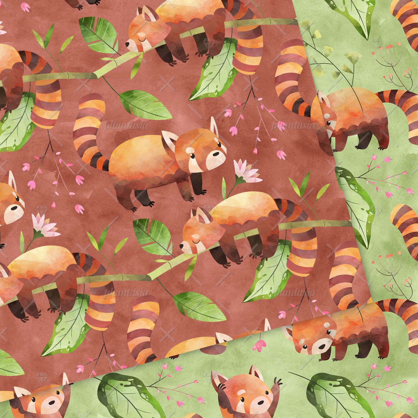 Red Panda Digital Paper Cute Animals Cute Red Panda Fabric - Etsy Australia