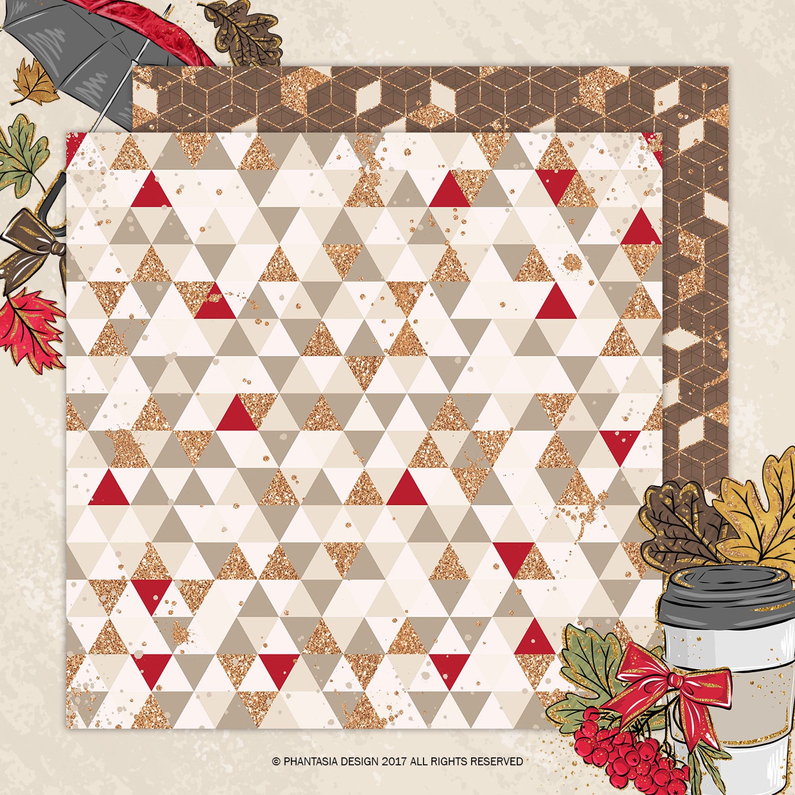 Fall Watercolor Digital Paper Pack, Fashion Illustration, Gold Glitter ...