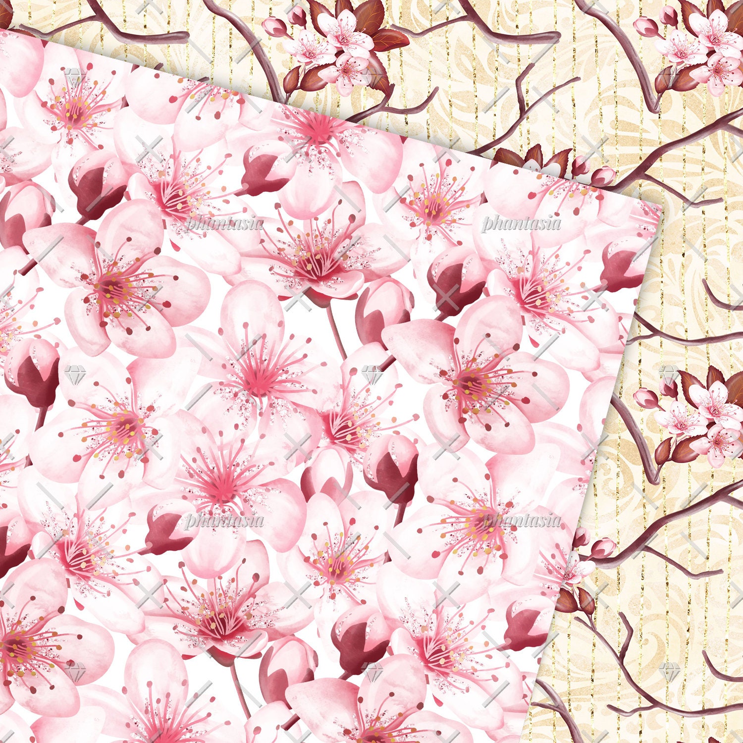Cherry Blossom Digital Papers Floral Patterns Seamless - Etsy