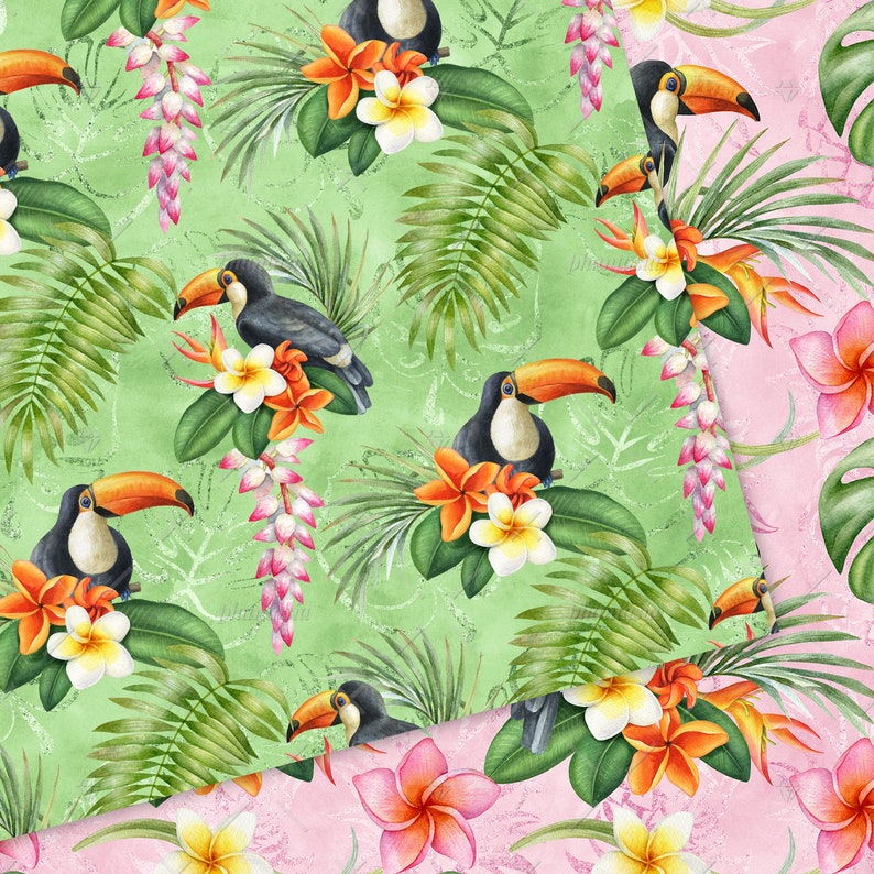 Tropical Digital Paper, Summer Digital, Exotic Patterns, Tropical ...
