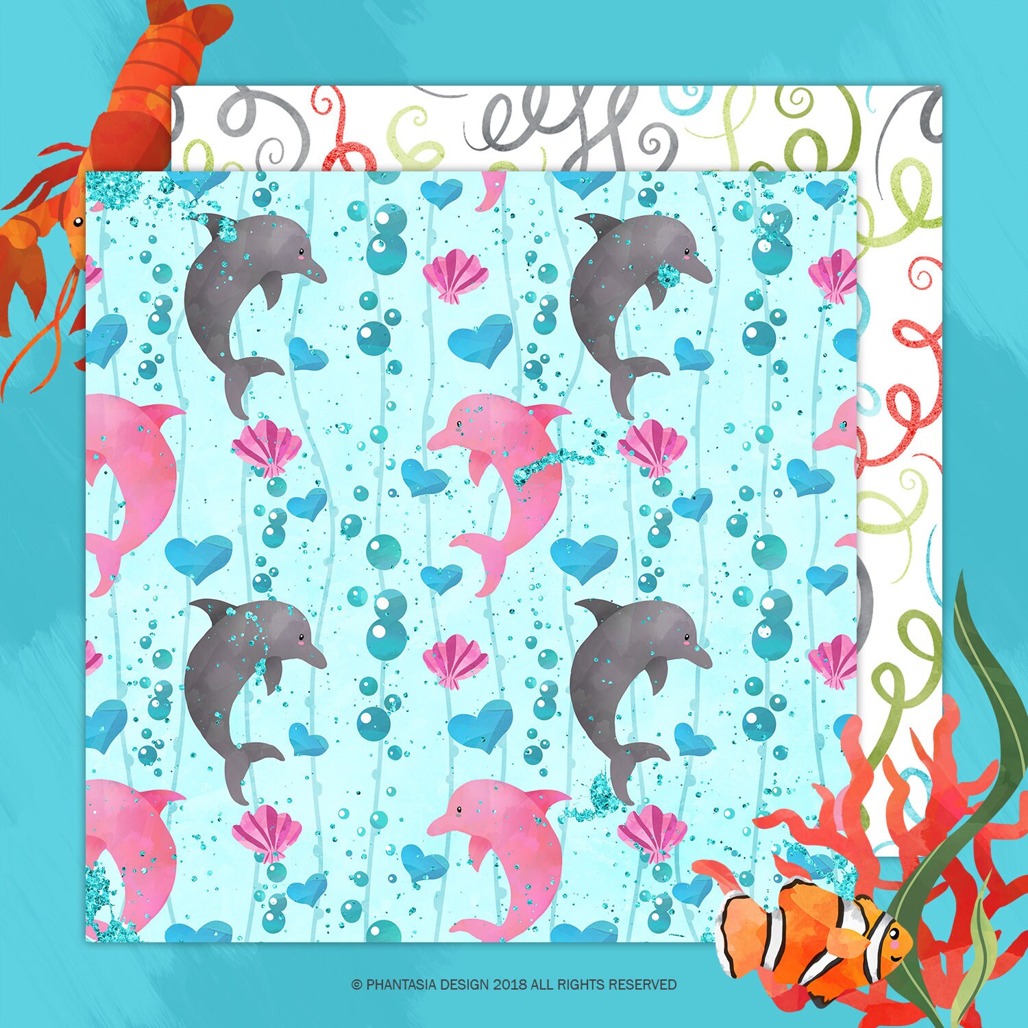 Marine Digital Paper Marine Life Sea Creatures Sea Animals - Etsy