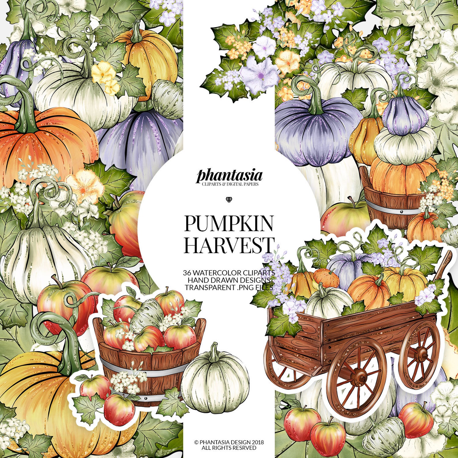 Pumpkins Watercolor Clipart Thanksgiving Clip Art Autumn - Etsy