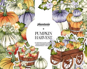 Thanksgiving Crafts Fall Cliparts Watercolor Pumpkins - Etsy