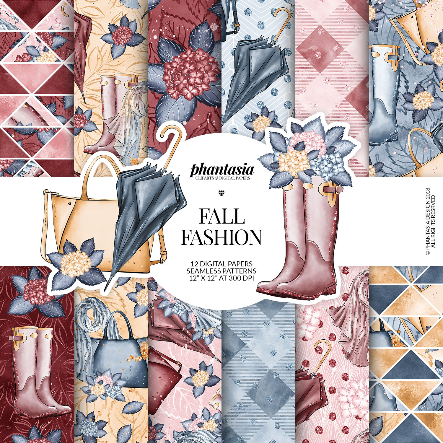 Autumn Digital Paper Fashion Pattern Fall Fashion Autumn | Etsy