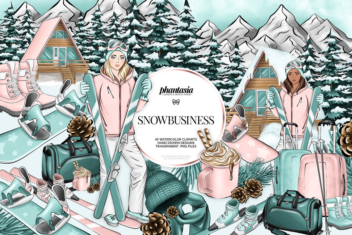 Skiing Watercolor Cliparts Snow Sports Clipart Winter - Etsy