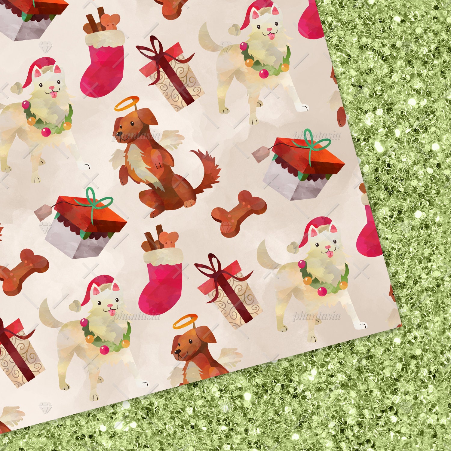 Christmas Dogs Digital Paper Christmas Patterns Winter - Etsy