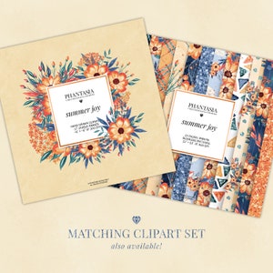 Watercolor Floral Digital Paper, Flower Digital, Blue and Orange ...