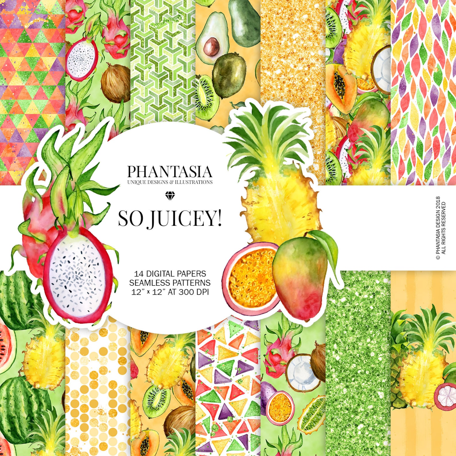 Tropical Fruits Digital Paper Pack Fruit Digital Paper | Etsy