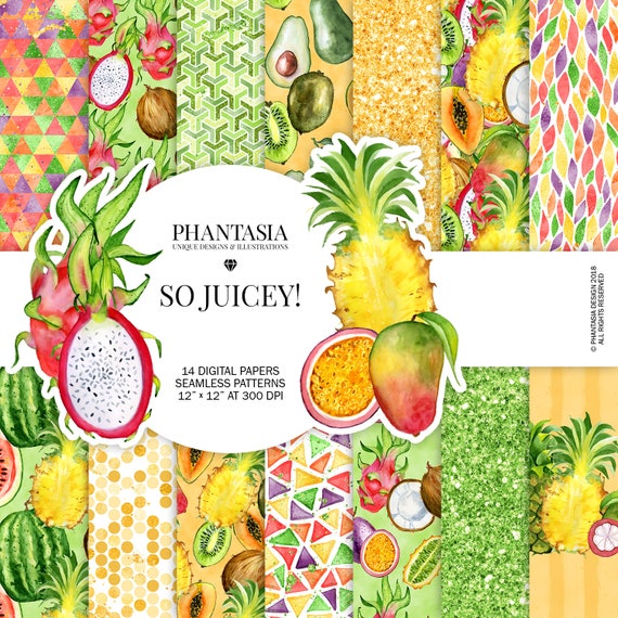 digital paper pack assorted fruit Fruit scrapbook paper Card Making ...