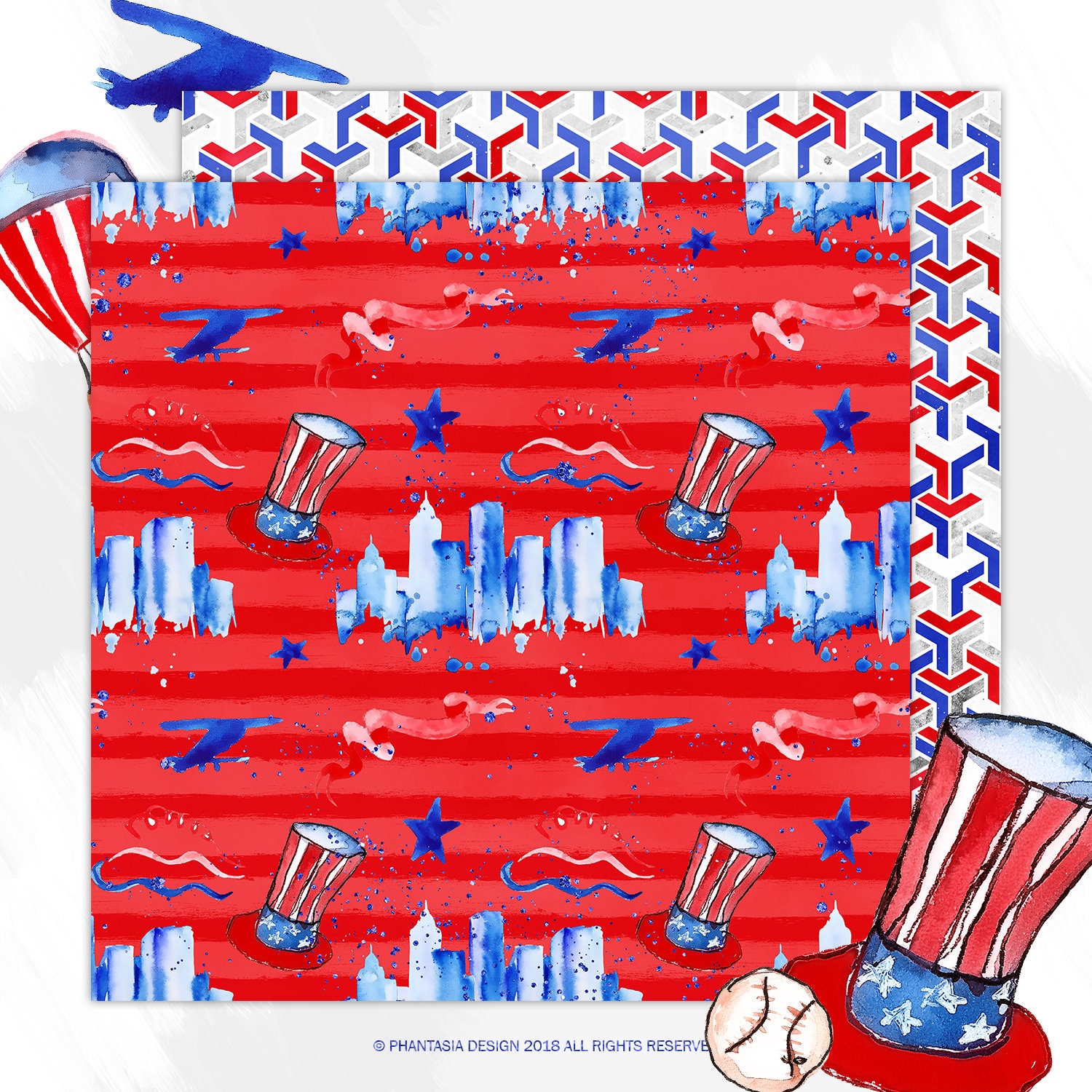 American Digital Paper Independence Day Fourth of July July - Etsy