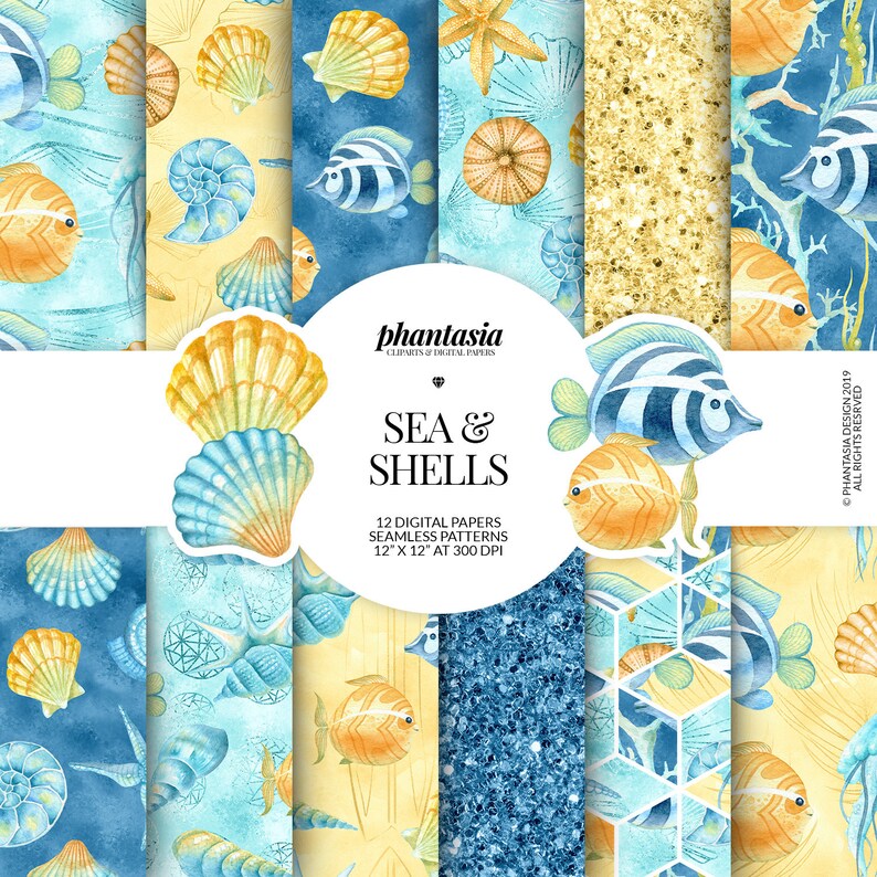 Seashells Digital Papers, Summer Patterns, Summer Digital, Seamless ...