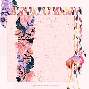 Flamingo Digital Paper Pack, Boho Digital Paper, Flamingo Pattern ...