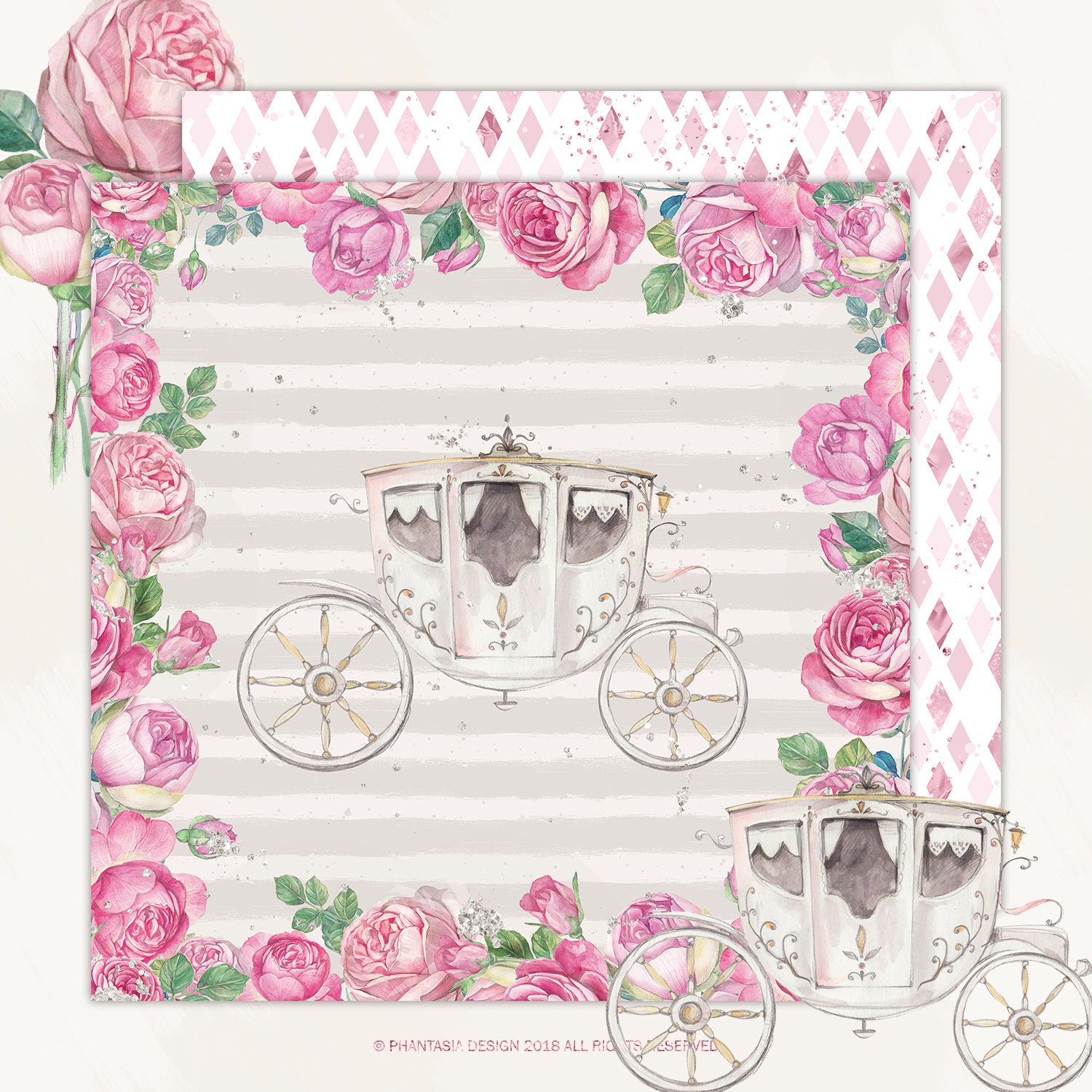 Princess Digital Paper Pack, Chariot Digital Paper, Roses Pattern ...