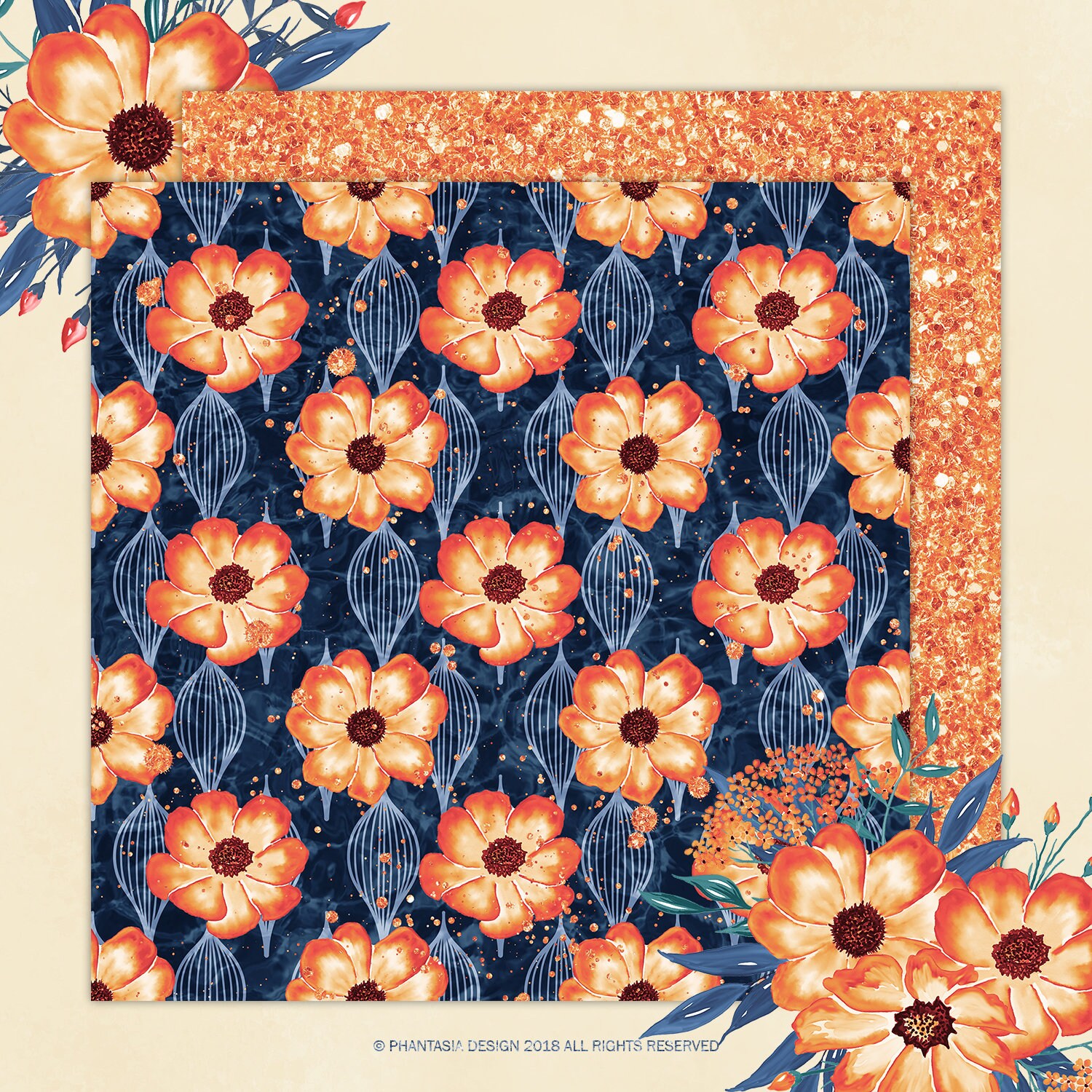 Watercolor Floral Digital Paper Flower Digital Blue and - Etsy