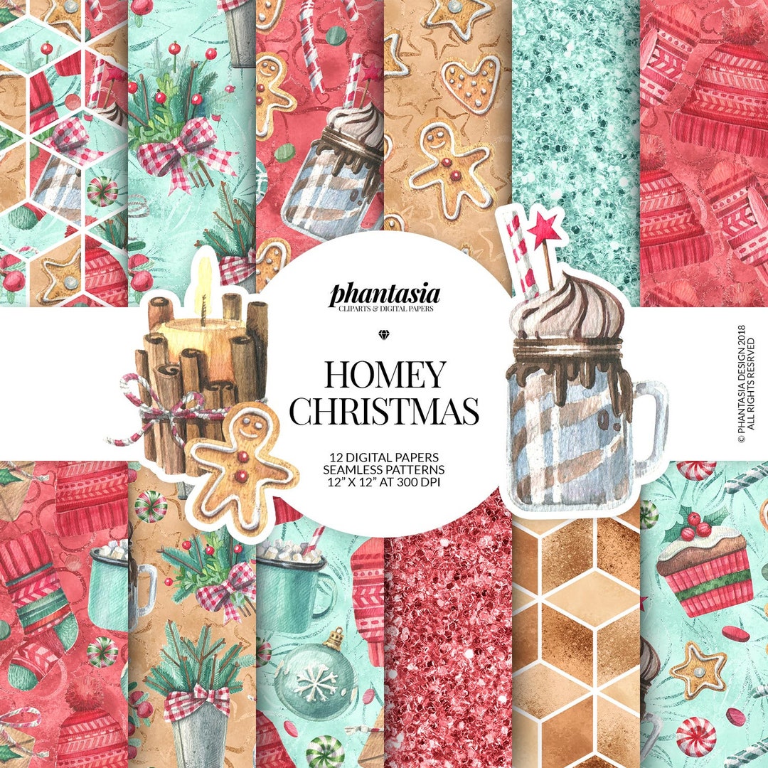 Homey Christmas Digital Paper, Christmas Patterns, Winter Digital Paper ...