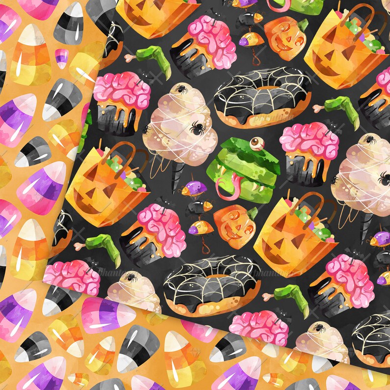 Halloween Candy Digital Paper, Creepy Treats, Spooky Sweets, Halloween ...