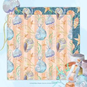 Seashells Digital Paper, Sea Creatures, Jellyfish, Summer Planner ...