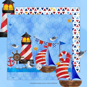 Nautical Digital Paper, Sea Pattern, Sailor Seamless, Nautical Planner ...