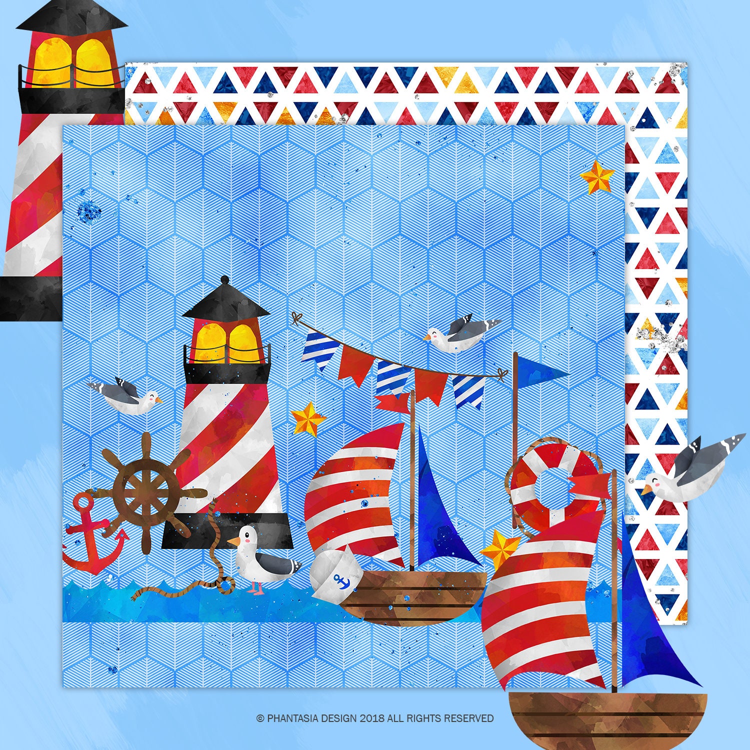 Nautical Digital Paper, Sea Pattern, Sailor Seamless, Nautical Planner ...