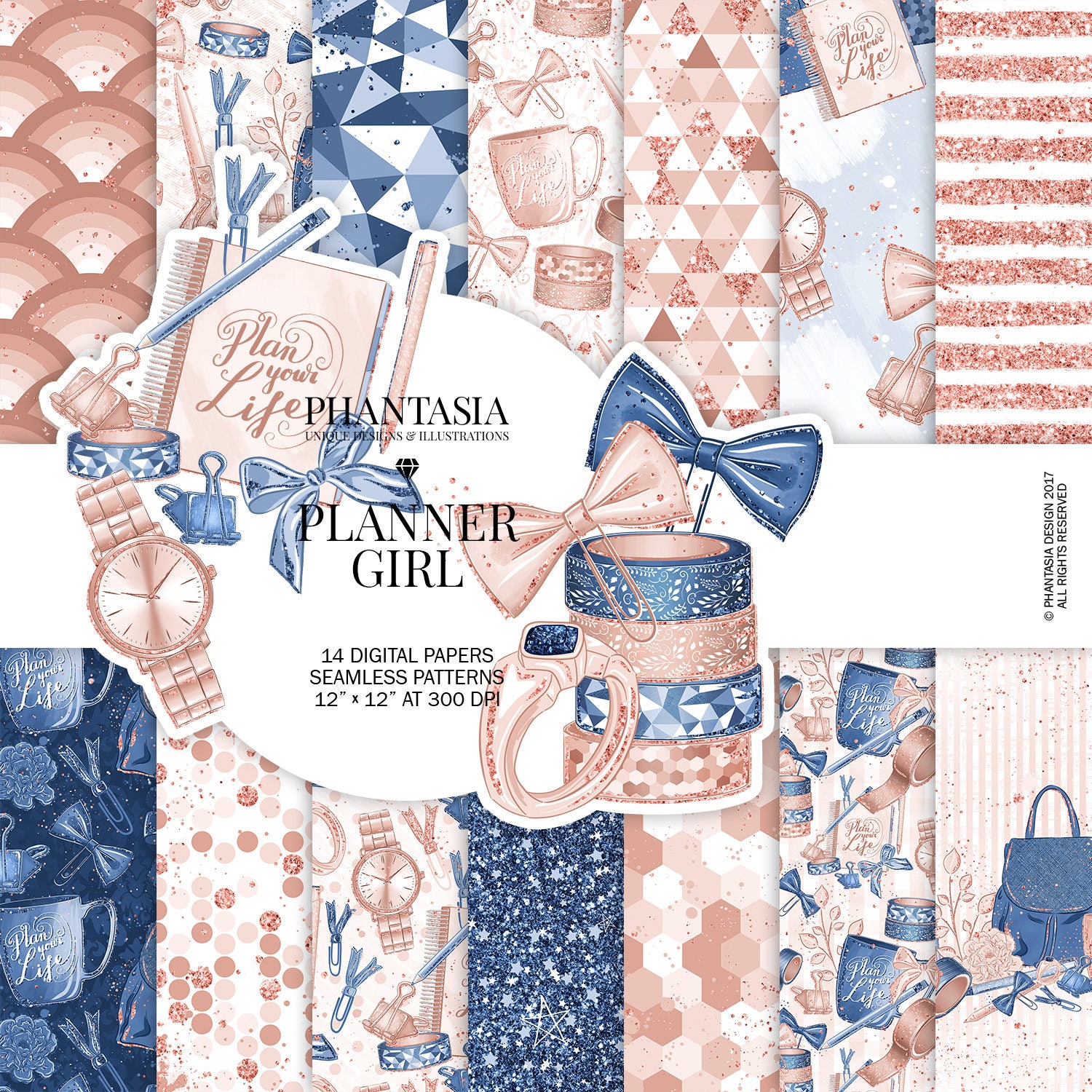 Planner Girl Digital Paper Pack Planner Digital Paper Blue - Etsy