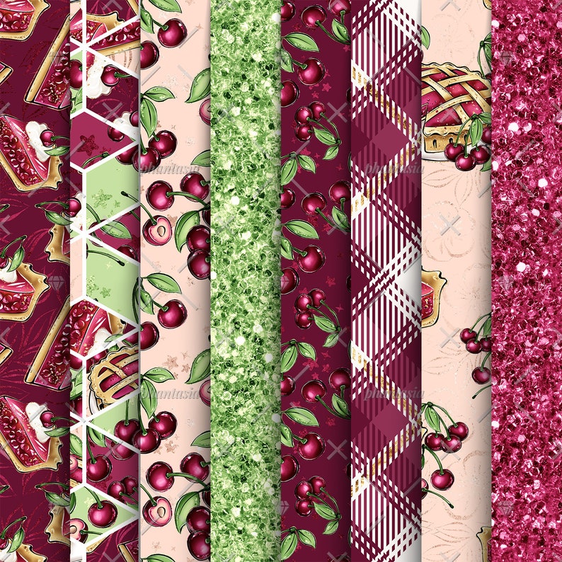Cherry Pie Clipart Bundle Cherry Digital Papers Cherry - Etsy