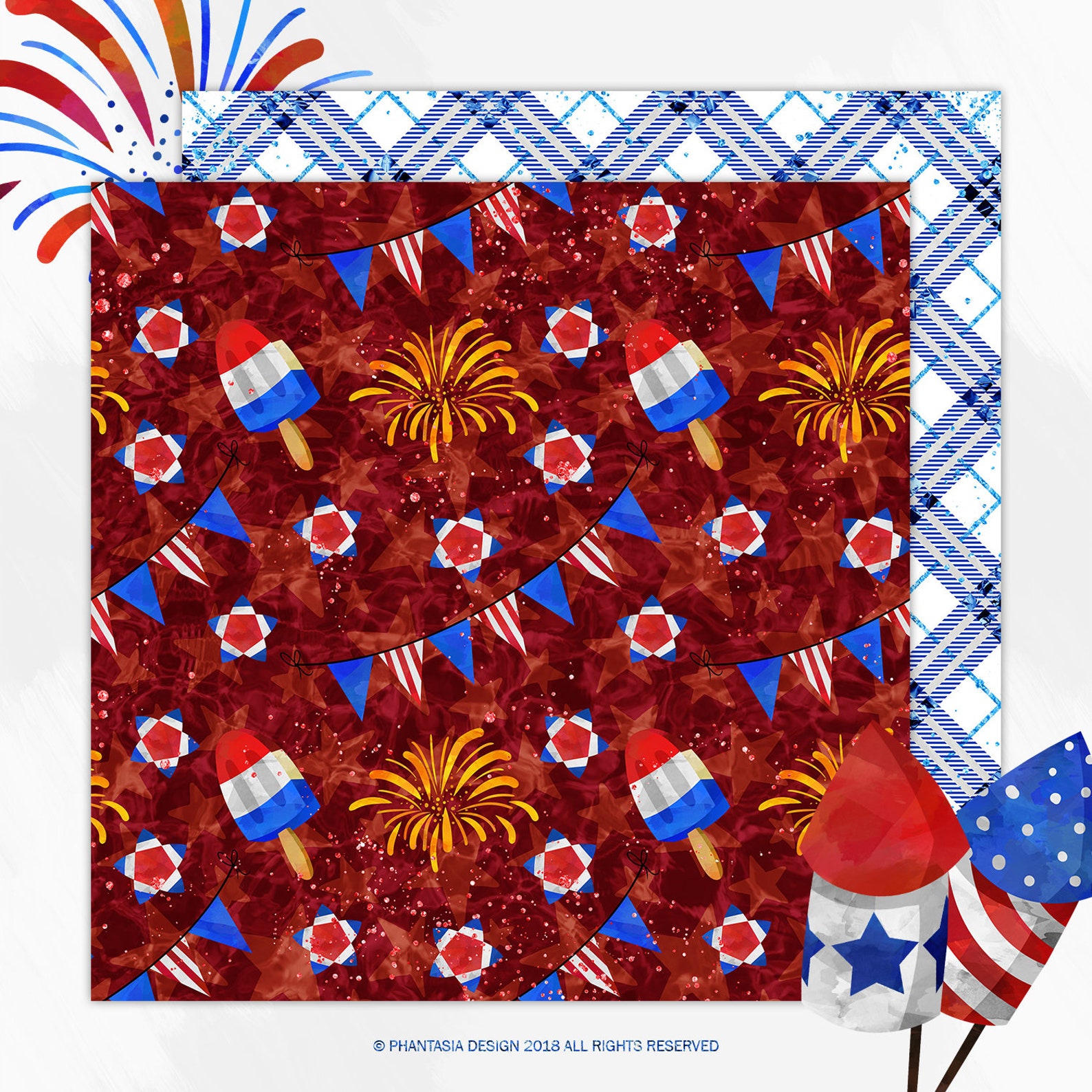 July 4th Digital Paper, 4th of July Digital, America Planner, Usa ...