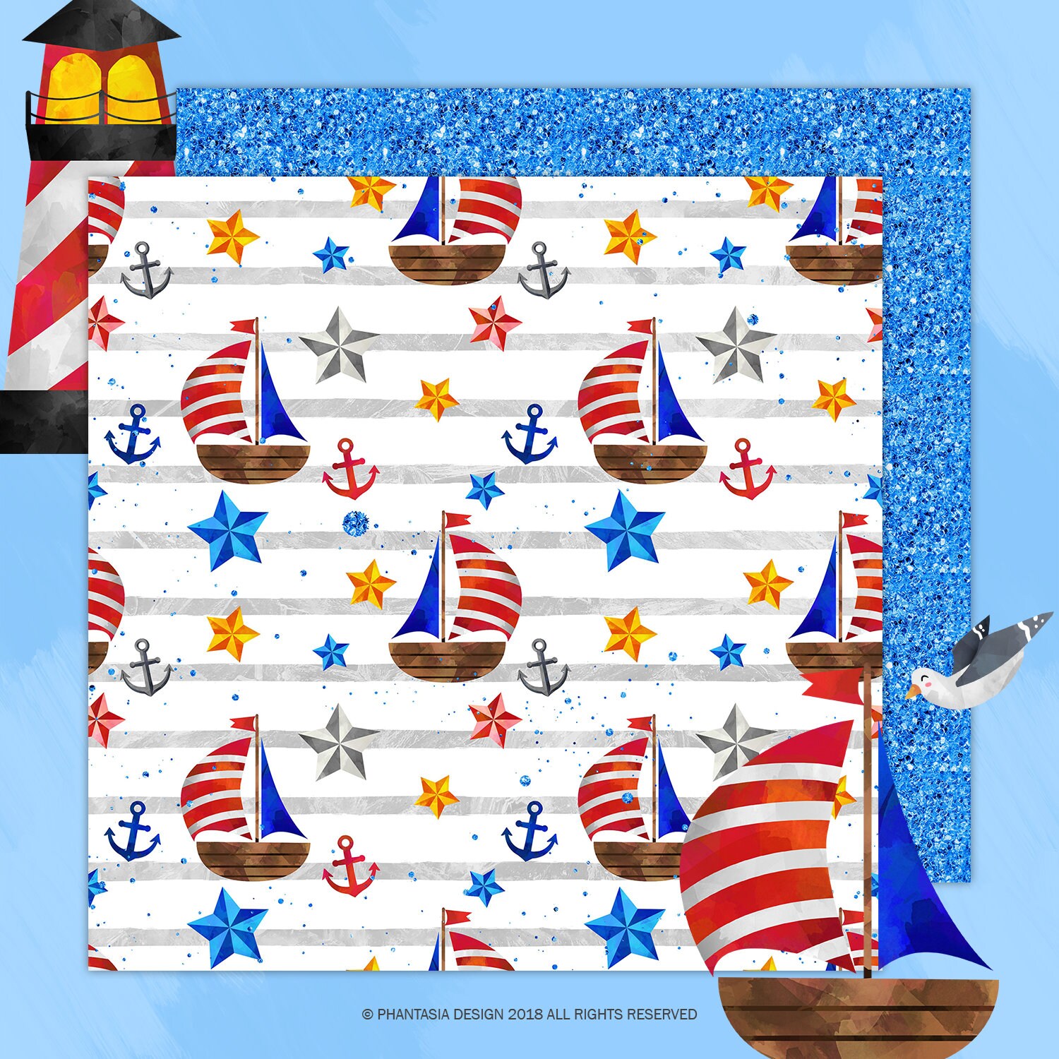 Nautical Digital Paper Sea Pattern Sailor Seamless Nautical | Etsy