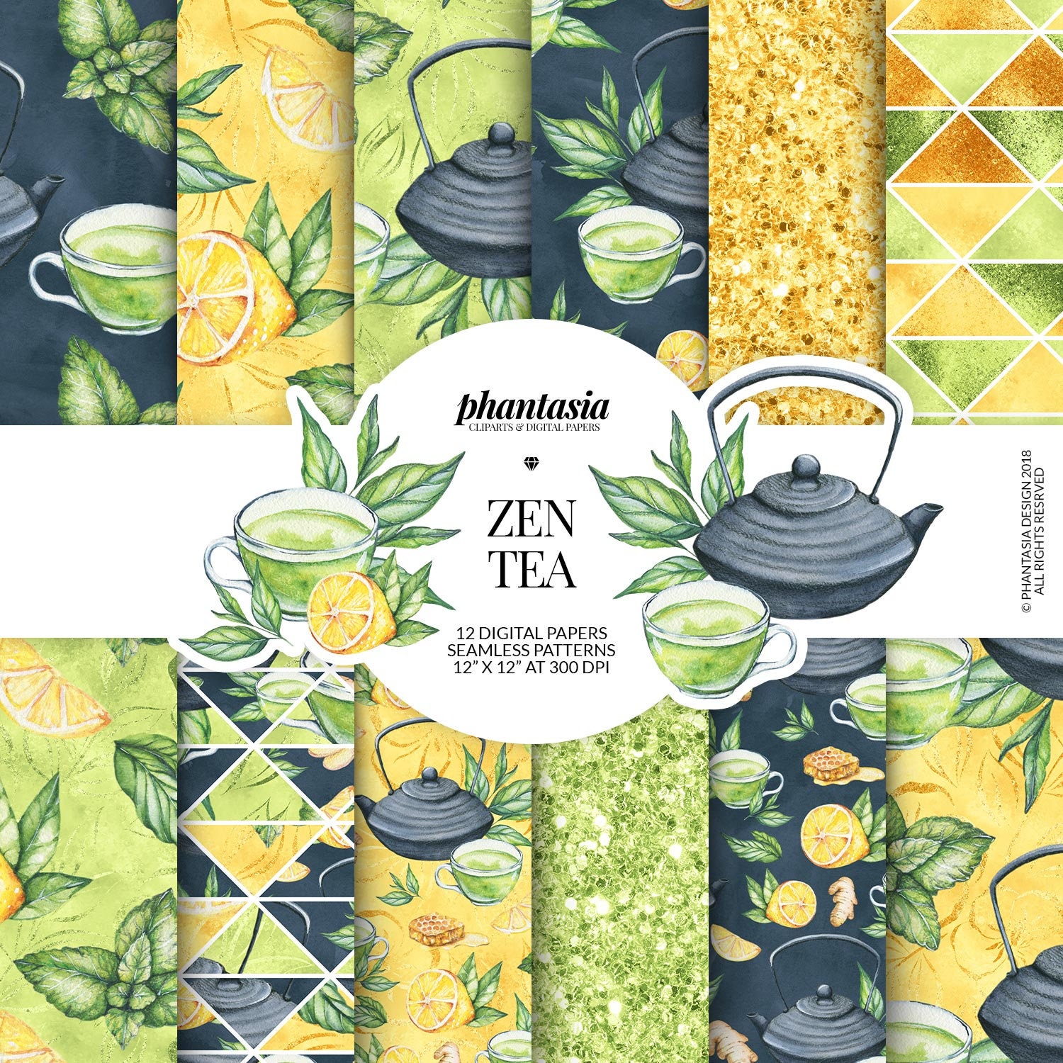 Green Tea Digital Paper Me Time Green Tea Patterns Zen | Etsy