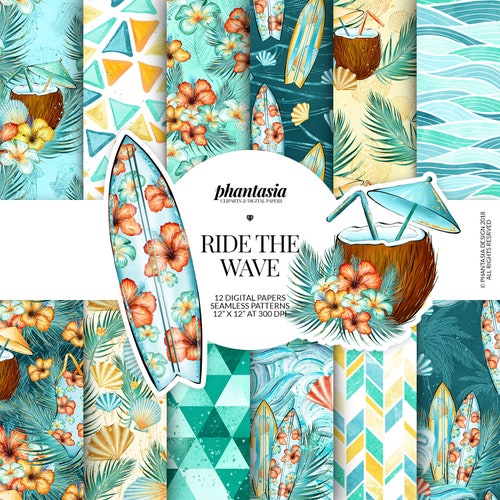 Tropical Island Digital Paper Surfing Digital Paper Exotic - Etsy