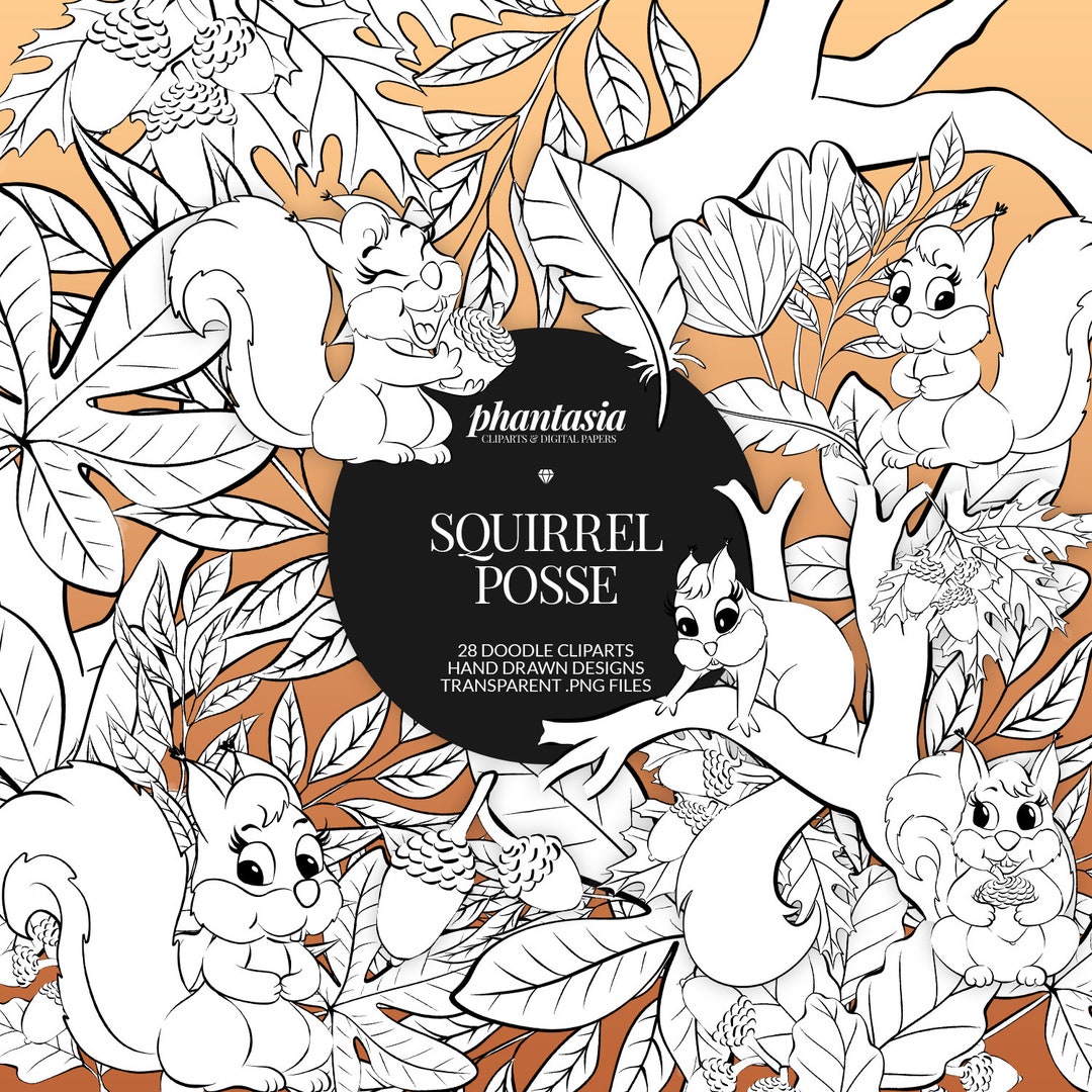 Squirrels Doodle Cliparts, Digital Stamps, Doodle Stamp, Doodle ...