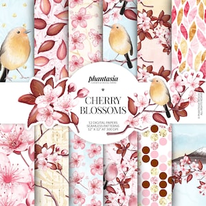 Cherry Blossom Digital Papers Floral Patterns Seamless | Etsy